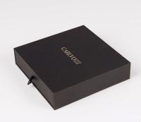 China Custom Scarf Gift Box , Rigid Drawer Boxes With Black Ribbon 18cmx14cmx6cm for sale