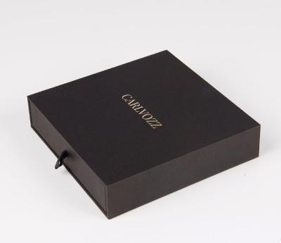 China Custom Scarf Gift Box , Rigid Drawer Boxes With Black Ribbon 18cmx14cmx6cm for sale