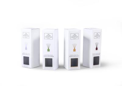 China Window Cut Candle Packaging Paper Boxes Reed Diffuser Package Box Printing for sale