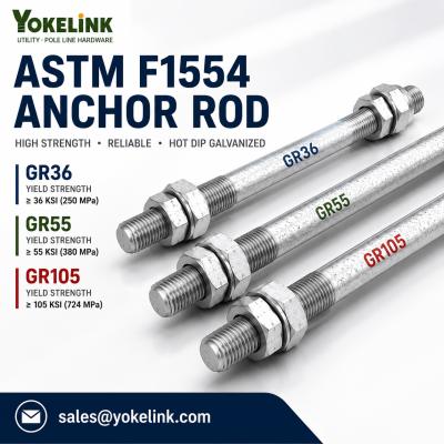 China ASTM F1554 Grade 55 Anchor Rods 3/4''–2 for Utility Pole Foundations for sale
