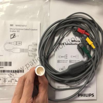 China 989803160741 PHiliph Patient Monitor Accessories Efficia Combined ECG Cable 3 Leadset Grabber IEC REF for sale