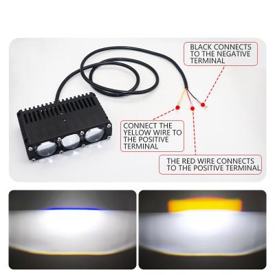 China Universal LED Projector Headlight 60W 3900 Lumens Dual Color Yellow White Driving Lamp for Car Motorcycle for sale