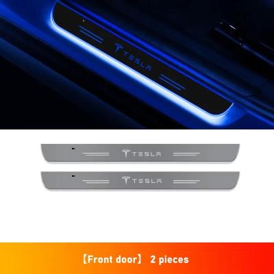 China Tesla LED Welcome Door Sill Plates Wireless Installation USB Rechargeable Lithium Battery for Model 3 Y S X for sale