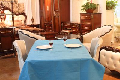 China 2 Ply Paper Party Tablecloths 1.2x1.8m Sky Blue Disposable Table Cover for Wedding Banquet for sale