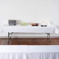 China OUCHAME White Paper Table Cover Roll 54x108in SGS Linen Like Disposable Tablecloths 3 Ply for sale