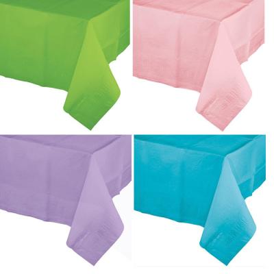 China Disposable Paper Tablecloths 54x108 Inch 2ply Paper 1ply PE Film Party Table Covers for sale
