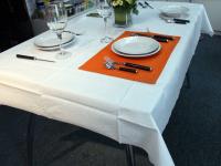 China 51gsm Disposable Paper Table Covers , SGS 3Ply Orange Paper Tablecloth For Rectangle Table for sale
