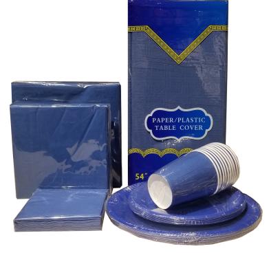 China Eco-Friendly Plastic Lined Paper Tablecloth Royal Blue 137x137cm Custom Size for sale