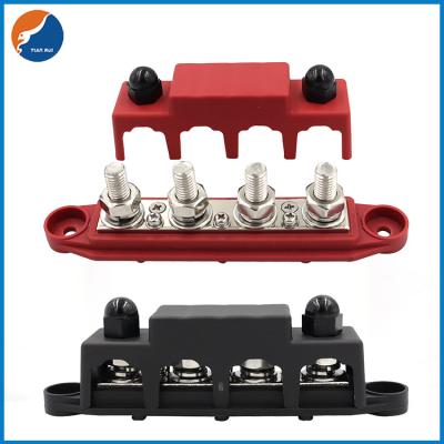 China 4 Way 250Amp RV Marine Red Copper Terminal Stud Busbar For Solar Electric System for sale