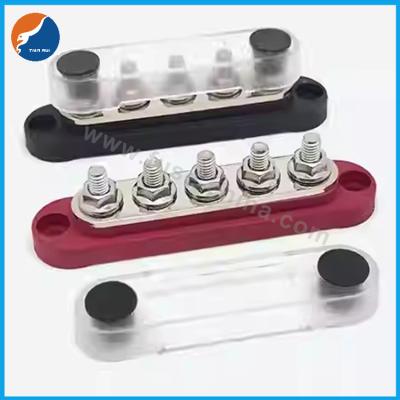 China 150A 48V DC Red Black 5 Way M6 Stud Busbar with Cover for sale