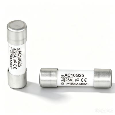China Class gG Cylindrical Fuse Link 10x38mm with 100kA Breaking Capacity for 400VAC 500VAC Industrial Power for sale