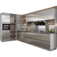 China Gray Gloss Modular Stainless Steel Kitchen Cabinet Set Modern L Shaped for sale