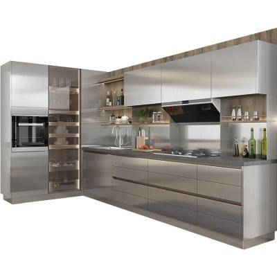 China Gray Gloss Modular Stainless Steel Kitchen Cabinet Set Modern L Shaped for sale