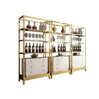 China Kitchen Golden Stainless Steel Wine Cabinet Display Shelving Customized for sale