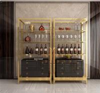 China Kitchen Golden Stainless Steel Wine Cabinet Display Shelving Customized for sale