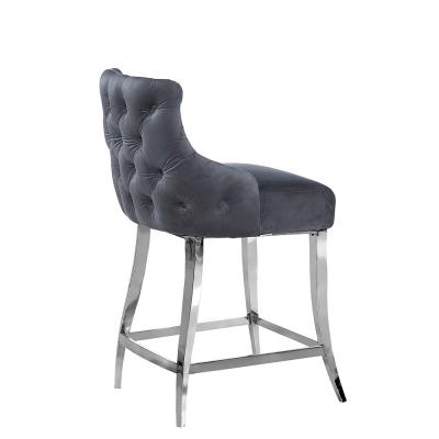 China Restaurant Leisure Velvet Upholstered Bar Stools With Stainless Steel Legs for sale