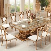 China Custom Golden Stainless Steel Glass Dining Table Luxury Rectangle Furniture for sale