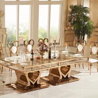 China Custom Golden Stainless Steel Glass Dining Table Luxury Rectangle Furniture for sale