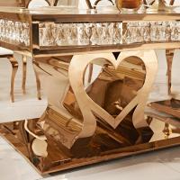 China Custom Golden Stainless Steel Glass Dining Table Luxury Rectangle Furniture for sale