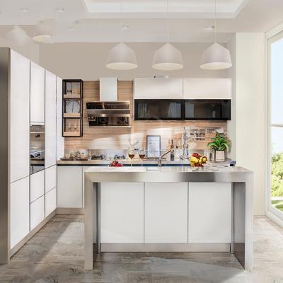 China High Gloss White Modern  Glass Stainless Steel Modular Kitchen Cabinet for sale