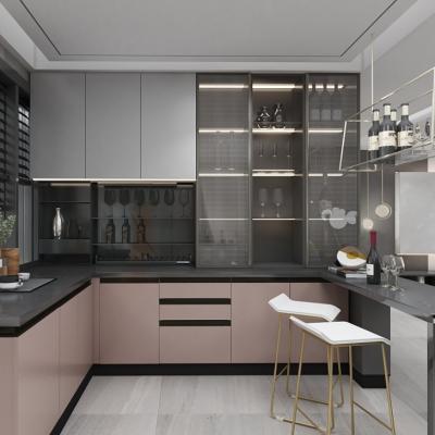 China Modern Custom Stainless Steel Kitchen Cabinet Set Furniture Coffee Color for sale