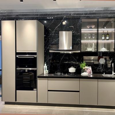 China Fiberglass Coffee Color Modular Steel Modern High Gloss Kitchen Cabinets for sale