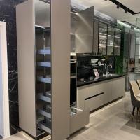 China Fiberglass Coffee Color Modular Steel Modern High Gloss Kitchen Cabinets for sale
