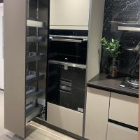China Fiberglass Coffee Color Modular Steel Modern High Gloss Kitchen Cabinets for sale