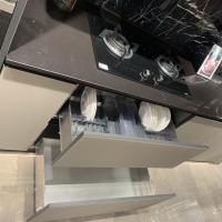 China Fiberglass Coffee Color Modular Steel Modern High Gloss Kitchen Cabinets for sale