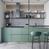 China Green Color 304 Stainless Steel Kitchen Cabinet Eased Edge Customized Free Design for sale