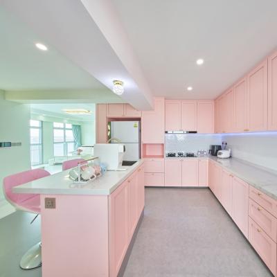China Pink Colour Modular Kitchen Stainless Steel Cabinets Luxury Classic Custom for sale