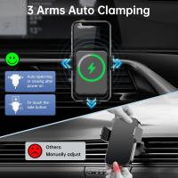 China 15W Magsafe Wireless Car Charger With Three Way Automatic Adjustment Clamp Arm for sale