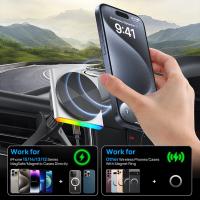 China Metal Magsafe Wireless Charger For Cars 9-Color RGB Light Effect One-Hand Operation 360-Degree Rotation for sale