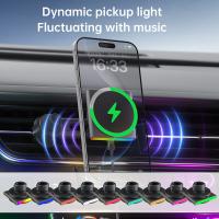 China QI2 Ultra-Thin Design Magnetic Car Mount Wireless RGB Light 360-Degree Rotation Fast Charging Sound Pickup Function for sale