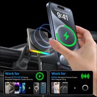 China Metal Iphone Car Charger 9-Color RGB Light Effect Wireless Car Mounted One-Hand Operation Fast Charging for sale