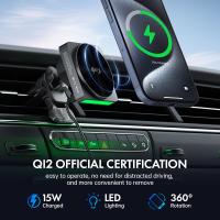 China QI2 One-Piece Stretched All-Metal Design Bottom RGB Ambient Light Projection Central Control Car Magnetic Wireless Charger Phone Charging Light Always On 9 Light Colors Switching 15w Fast Charging for sale