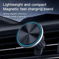 China Magsafe Car Mount Magnetic Wireless Charging Car Phone Holder With Customized Running Light And Logo Engraving For Automotive for sale