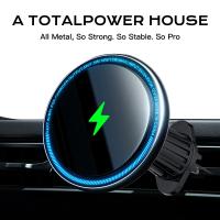 China Metal Magnetic Wireless Charger Car Phone Holder With Running Light Character Light And Strong Magnetism For Automotive for sale