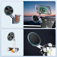 China Metal Ambient Light 15w Wireless Charger Car Phone Holder With Oval Shape And Magsafe Magnetic Suction for sale