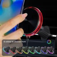 China Fast Wireless Charging Magsafe Car Mount Magnetic Stable Crystal Ambient Light Design Horizontal Vertical for sale