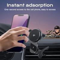 China Ultra-Thin Fan Cooling 15w Wireless Charger Car Phone Holder With Qi2 Fast Charging LED Lighting And Strong Magnetic Suction for sale