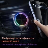 China Ultra Small Diameter Magnetic Wireless Car Phone Holder With One Hand Operation And Fast Charging RGB Light Effect for sale