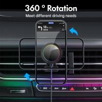 China Magsafe Car Mount Aluminium Alloy Texture Wireless Charger With RGB Light Display And One Hand Operation For Automotive for sale