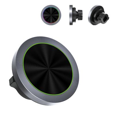 China Aluminium Alloy Texture RGB Light Effect Adjustable Magsafe Wireless Charger For Car Phone Holder Fast Charging One Hand Operation for sale