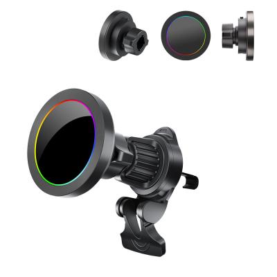 China Adjustable RGB Light Effect Wireless Charging Station For Car Phone Holder With One Hand Operation for sale