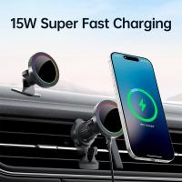 China Adjustable RGB Light Effect Wireless Charging Station For Car Phone Holder With One Hand Operation for sale