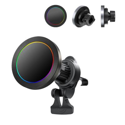 China Aluminium Alloy Texture Car Phone Holder For Iphone 15 Pro Max Charger With RGB Light Effect And Adjustable Minimum for sale