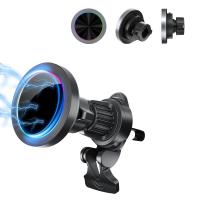 China Adjustable RGB Light Effect Iphone Car Charger With Fast Charging And One Hand Operation For Small Diameter Magnetic Design for sale
