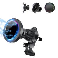 China Aluminium Alloy Texture Wireless Car Phone Holder Magsafe Car Mount RGB Light Effect Fast Charging for sale