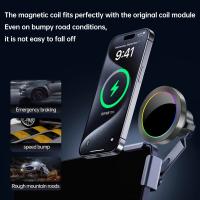 China Aluminium Alloy Texture Wireless Car Phone Holder Magsafe Car Mount RGB Light Effect Fast Charging for sale